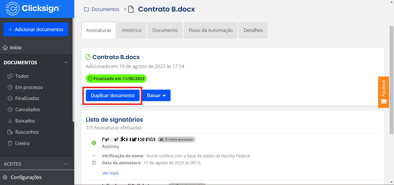 Meu documento foi finalizado sem todas as assinaturas, o que fazer?