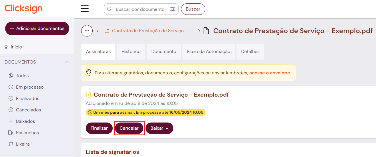 Como cancelar um documento?