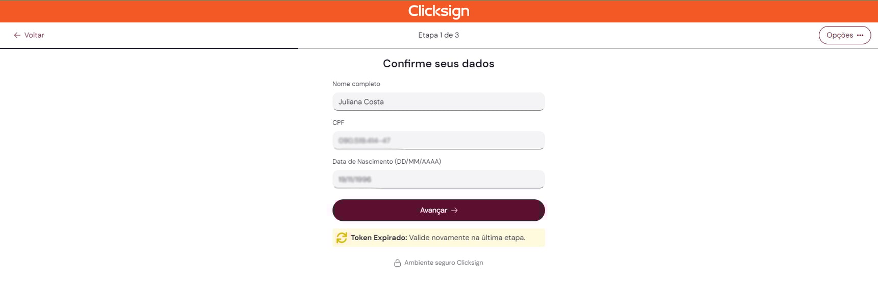 Assinando um documento com Selfie dinâmica