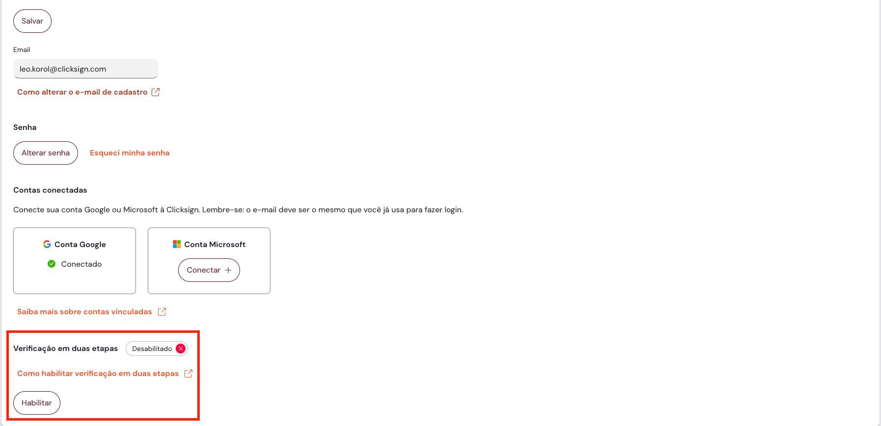 Como habilitar a verificação em duas etapas?
