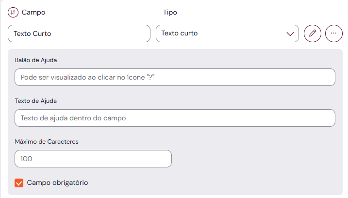Tipos de Campos do formulário