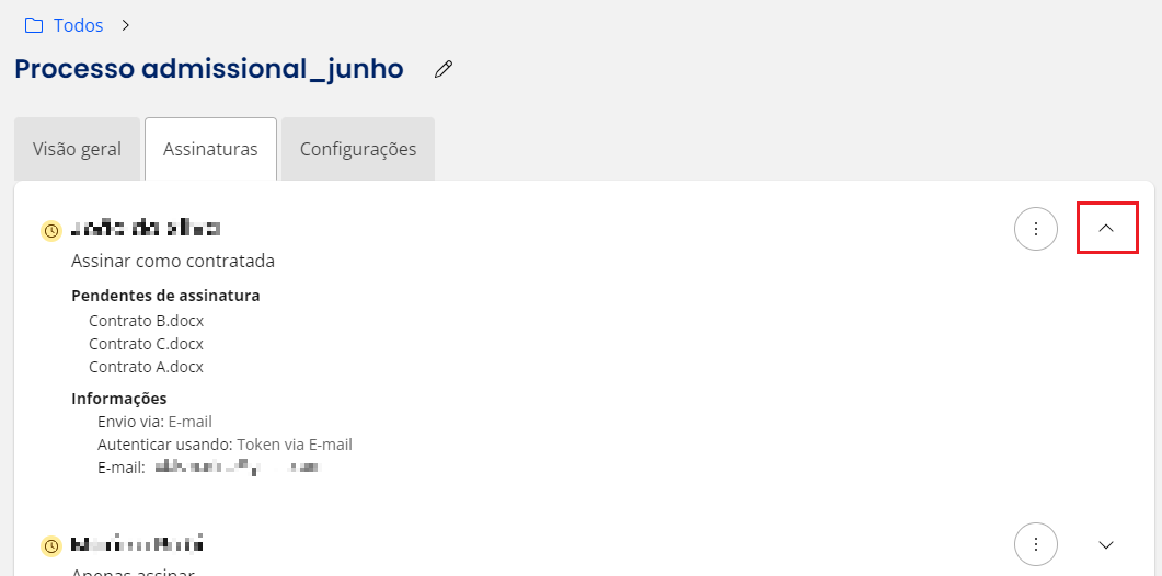 Onde vejo os signatários do envelope?